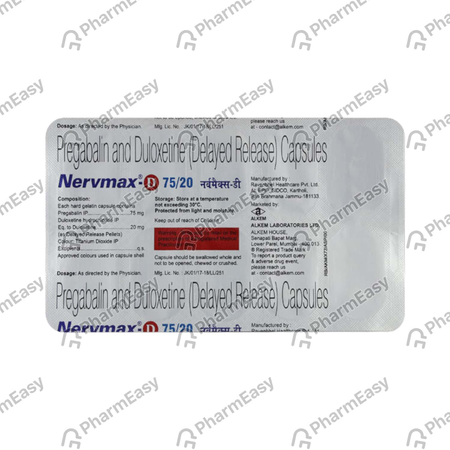 Nervmax D 75/20mg Strip Of 10 Capsules: Uses, Side Effects, Price ...