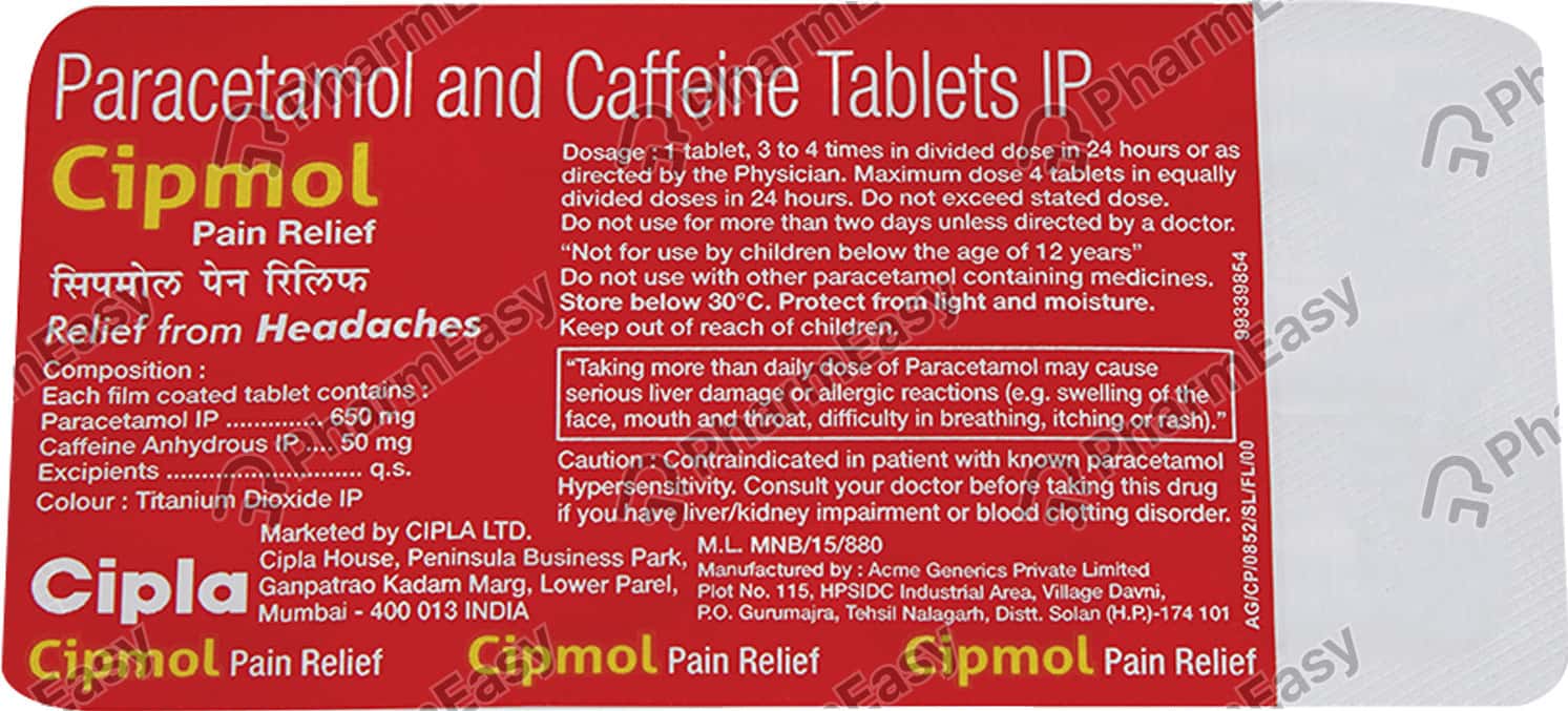 Buy Cipmol Pain Relief Strip Of 10 Tablets Online at Flat 15% OFF ...