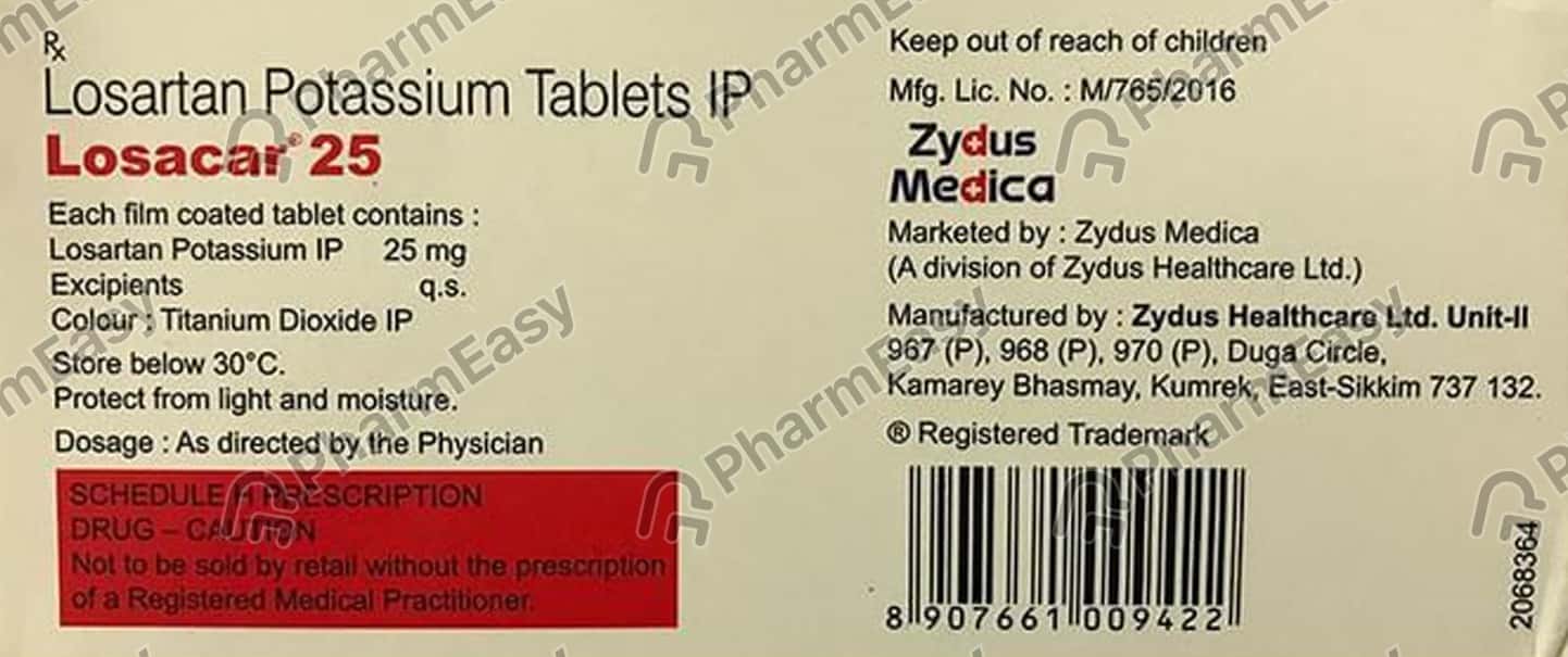 Losacar 25 MG Tablet (15): Uses, Side Effects, Price, Dosage ...