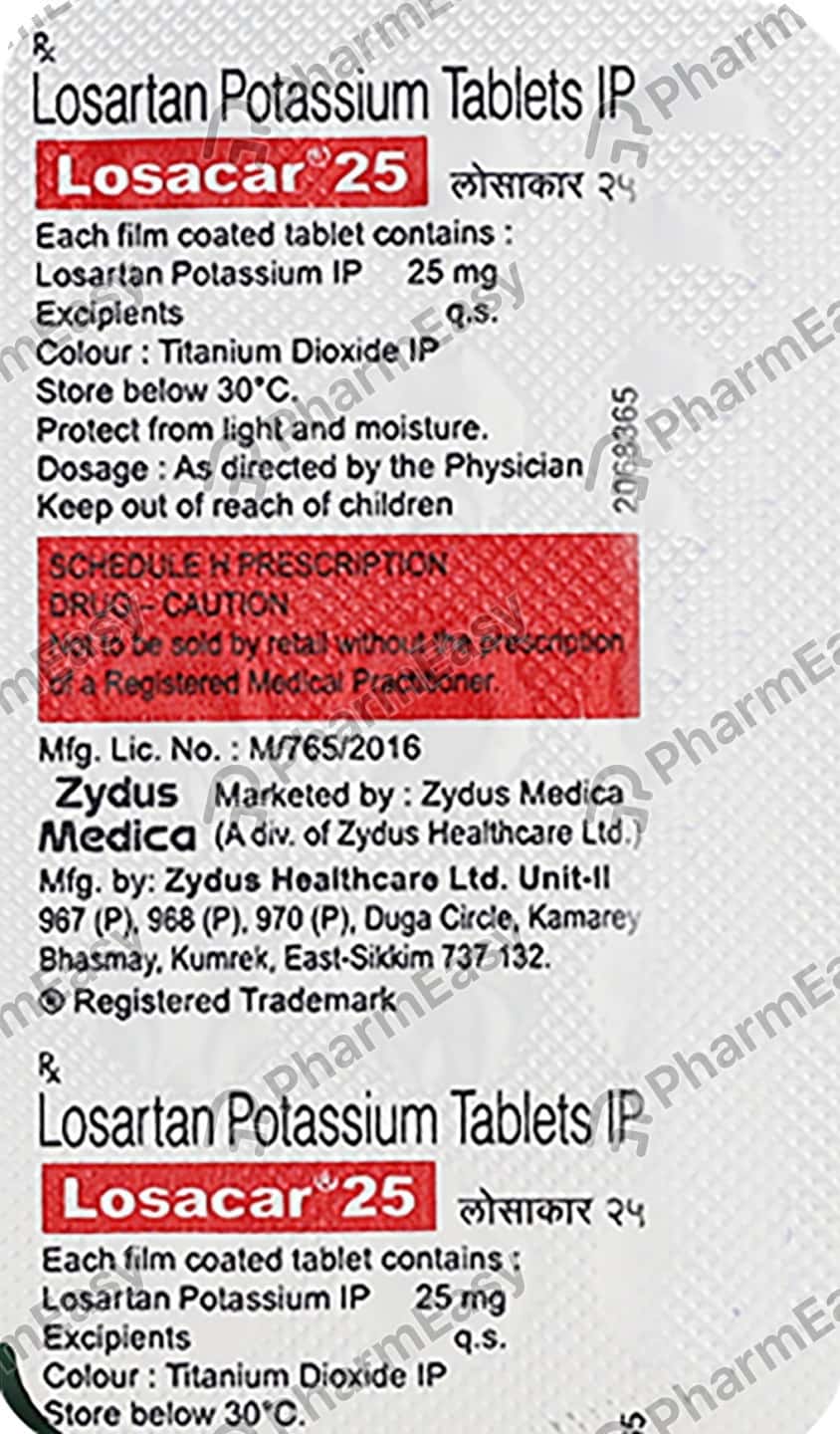 Losacar 25 MG Tablet (15): Uses, Side Effects, Price, Dosage ...