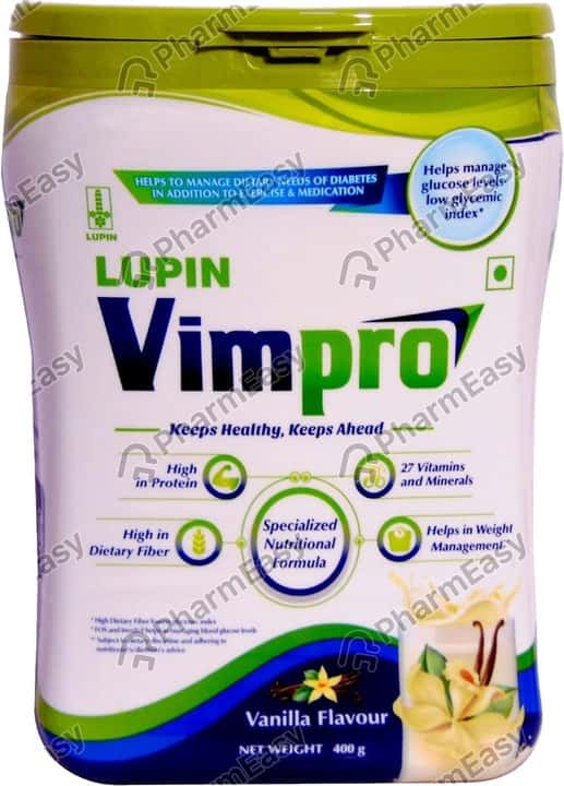 Buy LUPIN VIMPRO VANILLA FLAVOUR JAR OF 400GM ORAL POWDER Online & Get ...