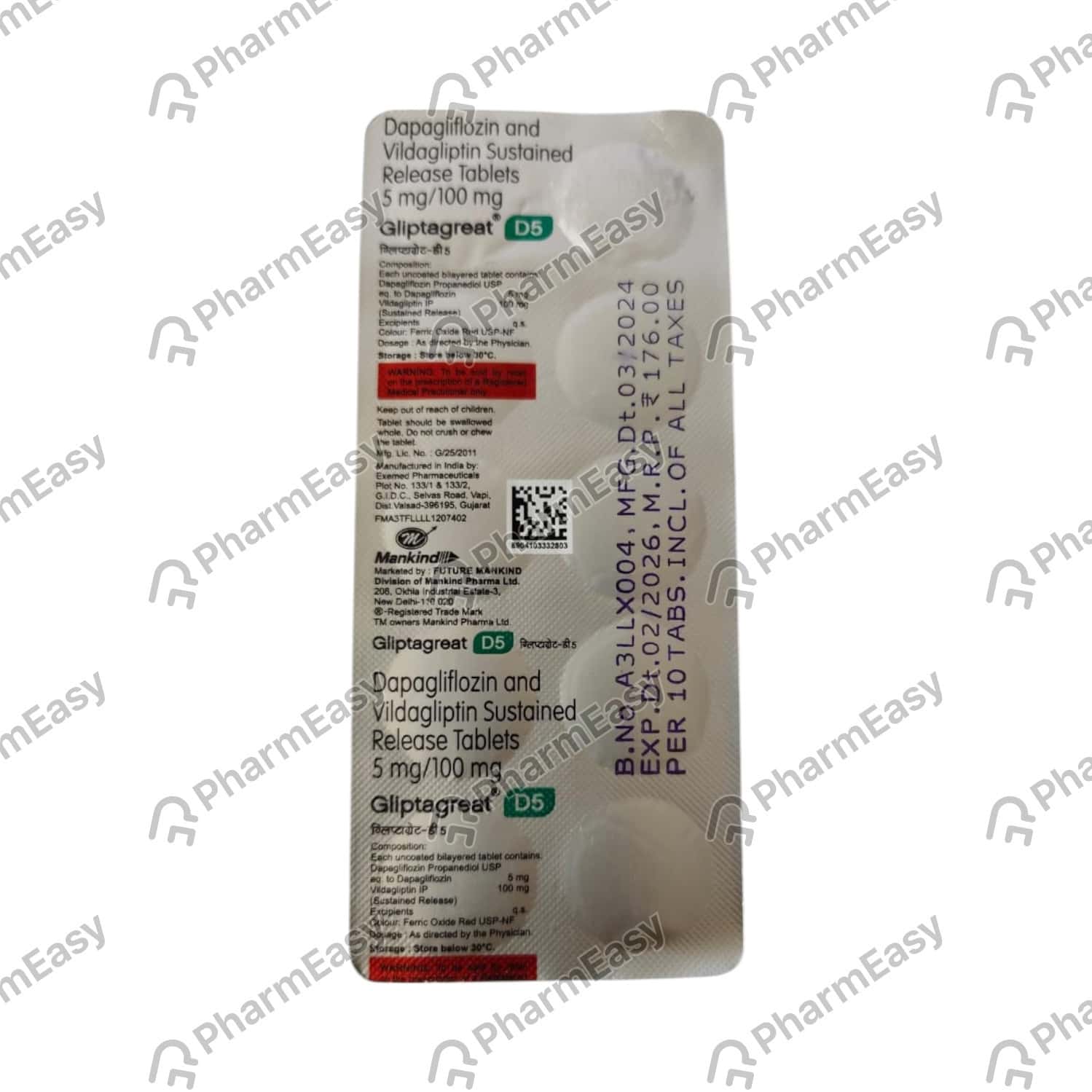Gliptagreat D 5mg Strip Of 10 Tablets: Uses, Side Effects, Price & Dosage | PharmEasy