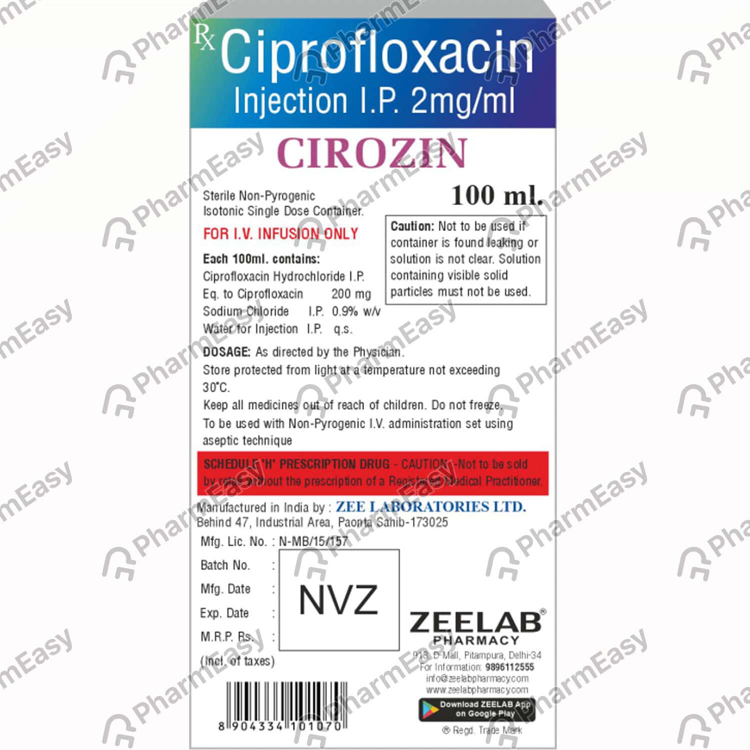 Buy Cirozin 200 MG/100ML Solution For Infusion (100) Online at Flat 15% ...