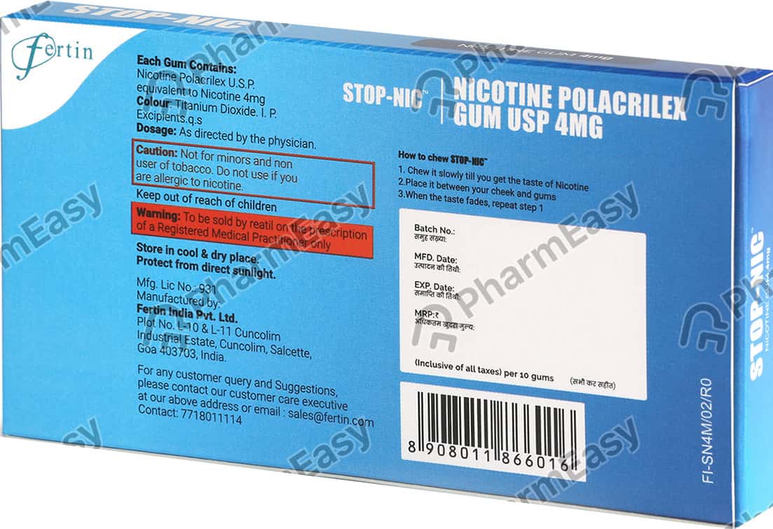 Stop Nic 4 MG Chewing Gum (10): Uses, Side Effects, Price & Dosage ...