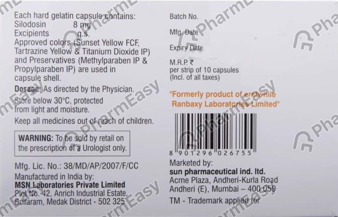 Silodonol 8 MG Capsule (10): Uses, Side Effects, Price & Dosage | PharmEasy