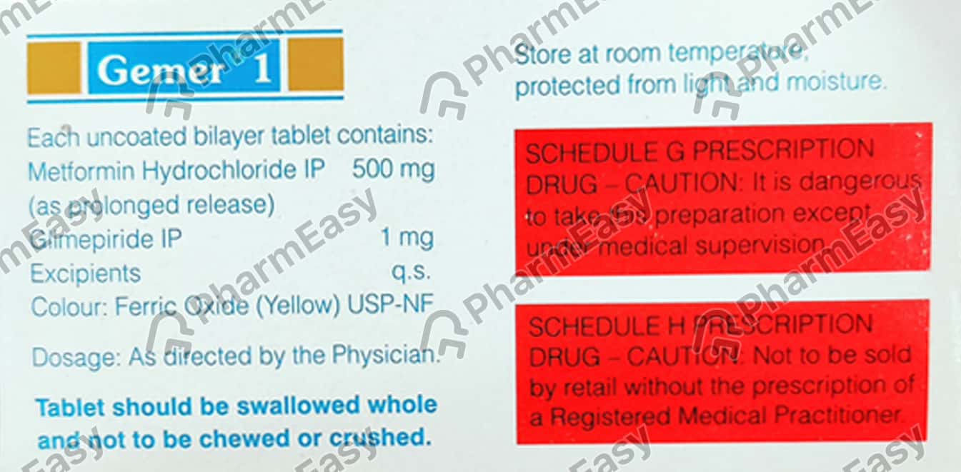 Gemer 1mg Strip Of 15 Tablets: Uses, Side Effects, Price & Dosage ...