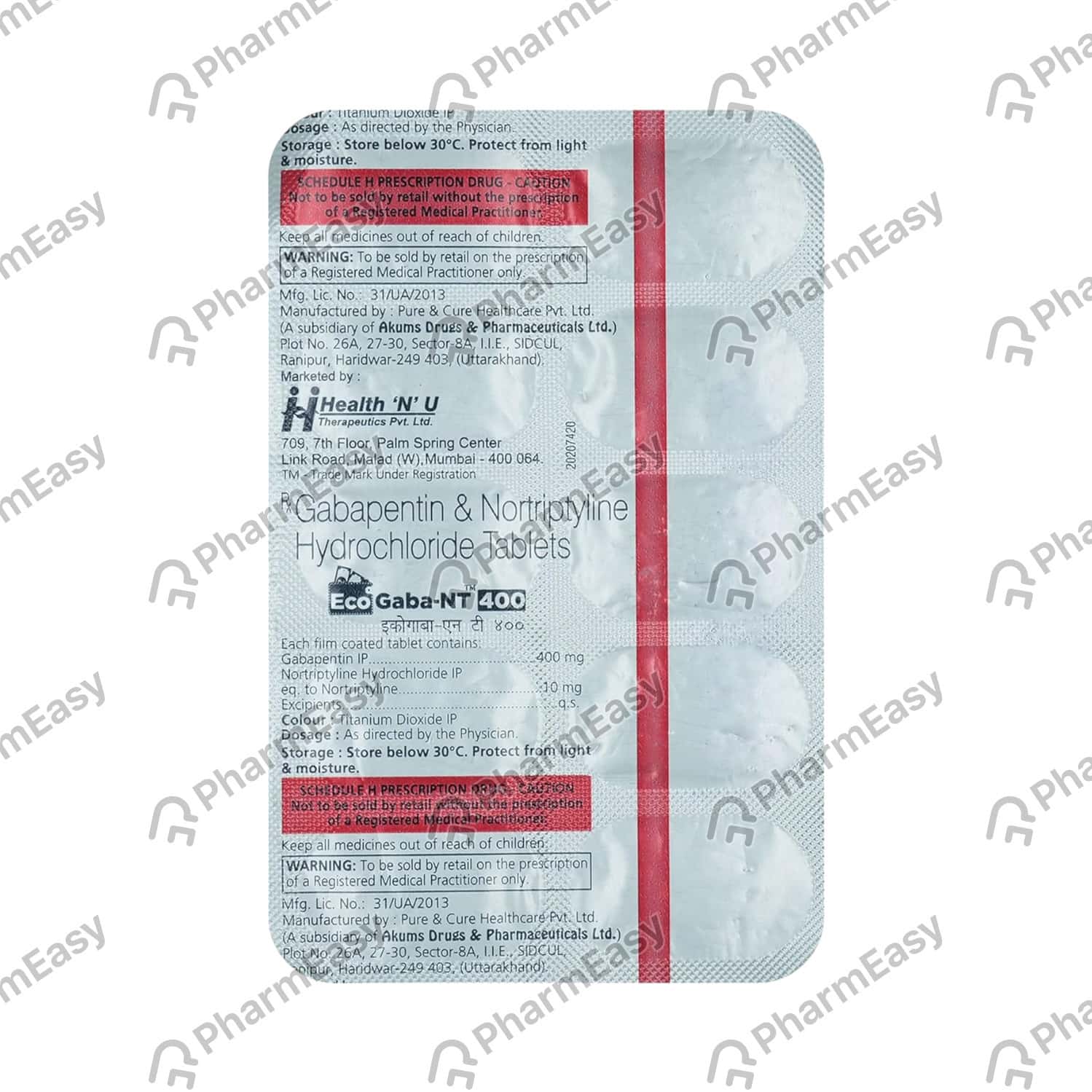 Ecogaba Nt 400mg Strip Of 10 Tablets: Uses, Side Effects, Price ...
