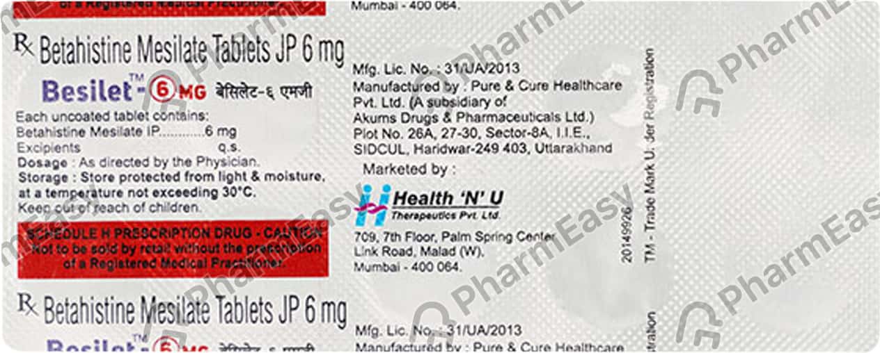 Besilet 6 MG Tablet (10): Uses, Side Effects, Price & Dosage | PharmEasy