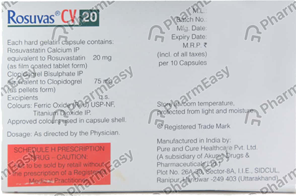 Rosunova Cv 20mg Strip Of 10 Capsules: Uses, Side Effects, Price ...