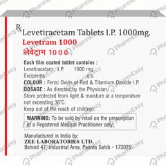 Levetram 1000 MG Tablet (10): Uses, Side Effects, Price & Dosage ...