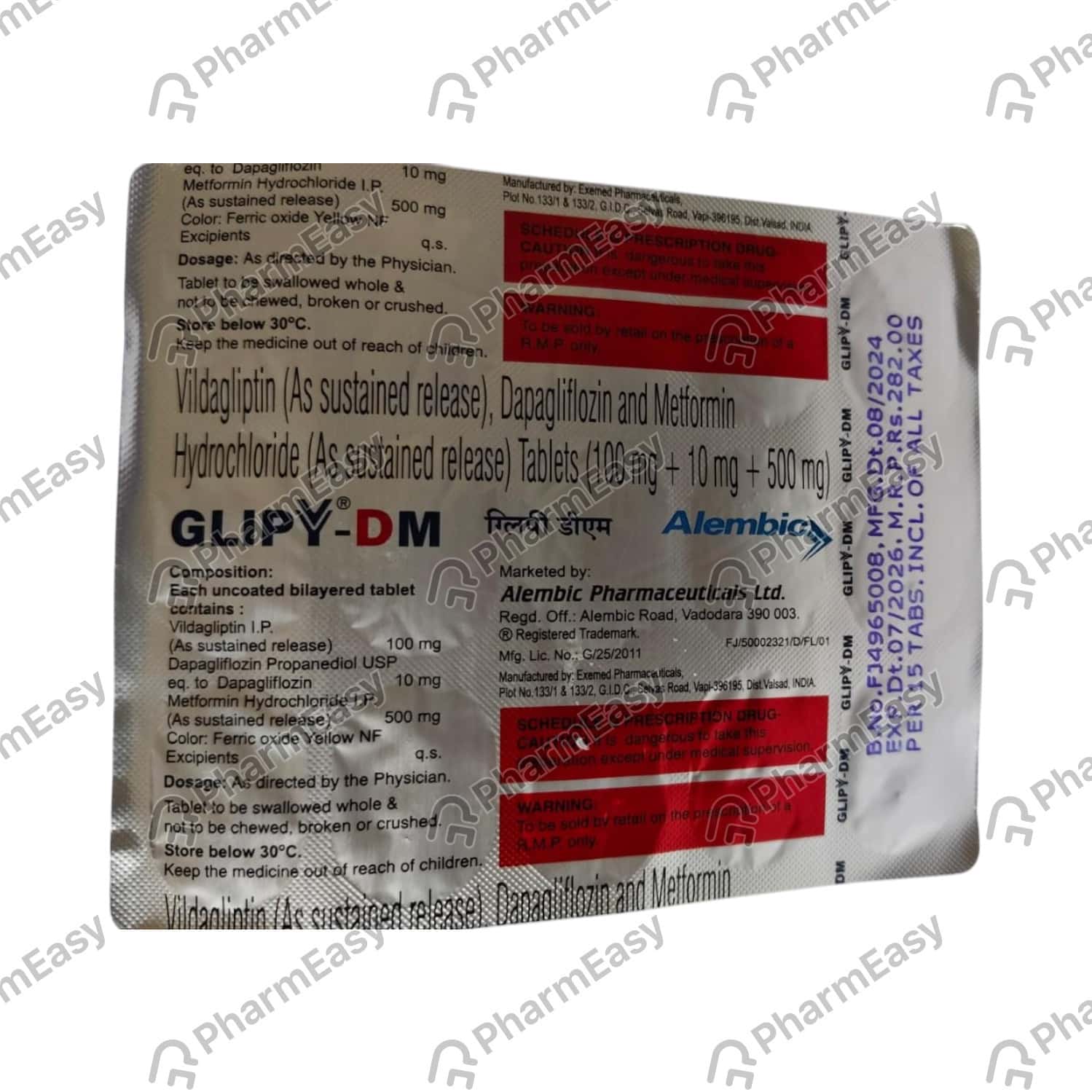 Glipy Dm 100/10/500mg Strip Of 15 Tablets: Uses, Side Effects, Price & Dosage | PharmEasy