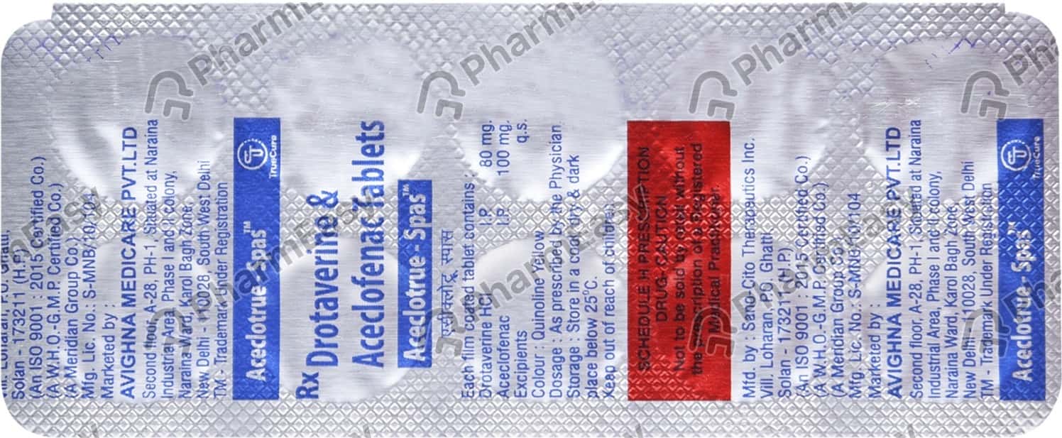 Aceclotrue Spas Strip Of 10 Tablets: Uses, Side Effects, Price & Dosage ...