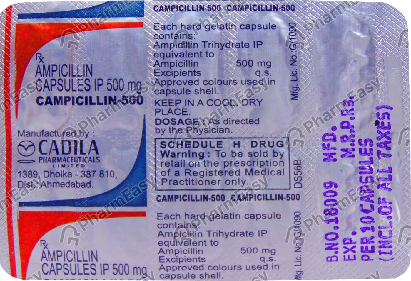 Campicillin 500 MG Capsule (10): Uses, Side Effects, Price & Dosage ...