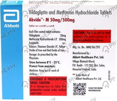 Abvida M 50/500mg Strip Of 15 Tablets: Uses, Side Effects, Price ...