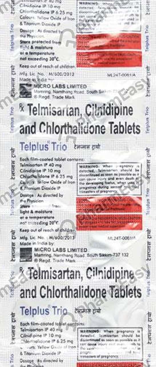 Telplus Trio 40/10/6.25mg Strip Of 10 Tablets: Uses, Side Effects ...