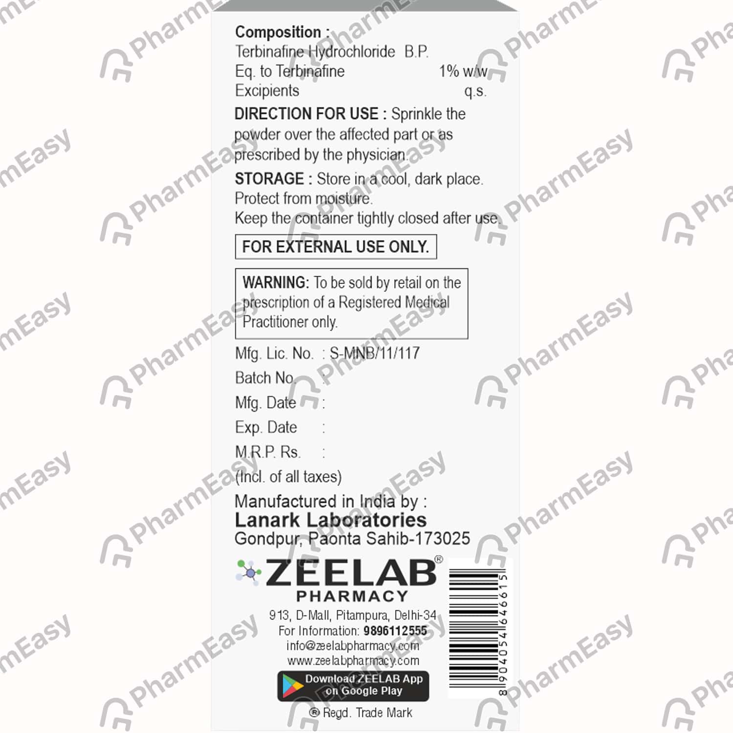 Terbifex 1 %W/W Dusting Powder (50): Uses, Side Effects, Price & Dosage ...