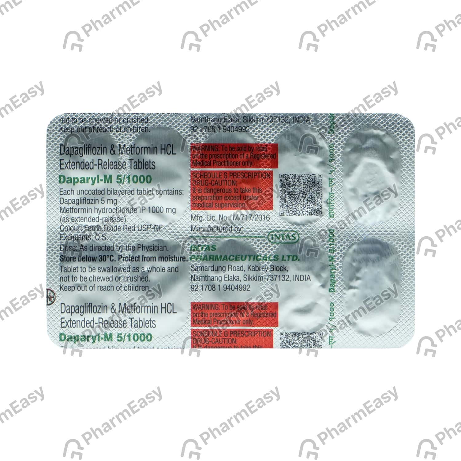 Daparyl M 5/1000mg Strip Of 10 Tablets: Uses, Side Effects, Price & Dosage | PharmEasy