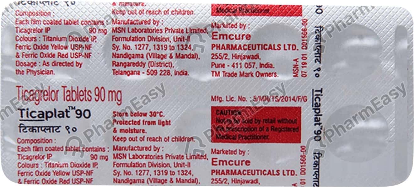 Ticaplat 90 MG Tablet (10): Uses, Side Effects, Price & Dosage | PharmEasy