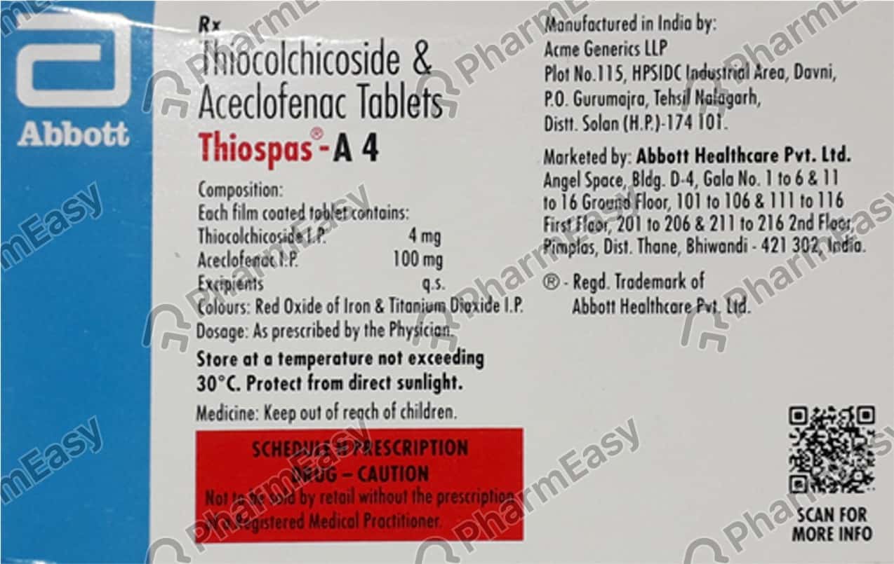 Buy Thiospas A 4mg Strip Of 15 Tablets Online at Flat 15% OFF | PharmEasy
