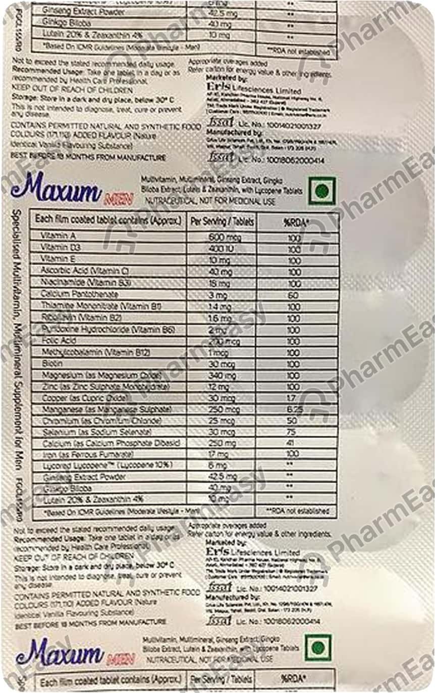 Buy Maxum Men Tablet 10'S Online at Flat 15% OFF | PharmEasy