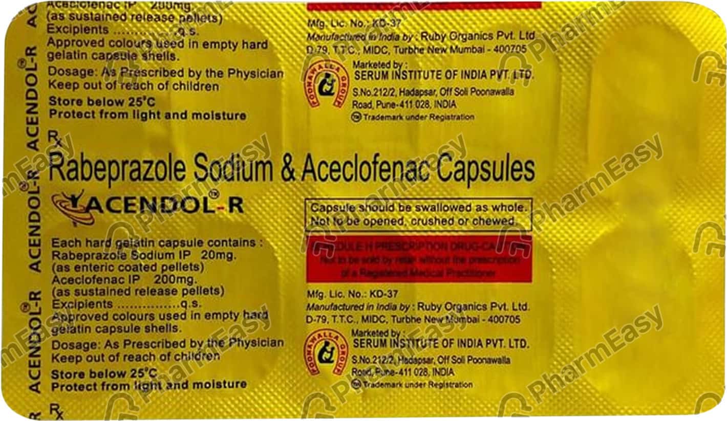 Acendol R Strip Of 10 Capsules: Uses, Side Effects, Price & Dosage ...