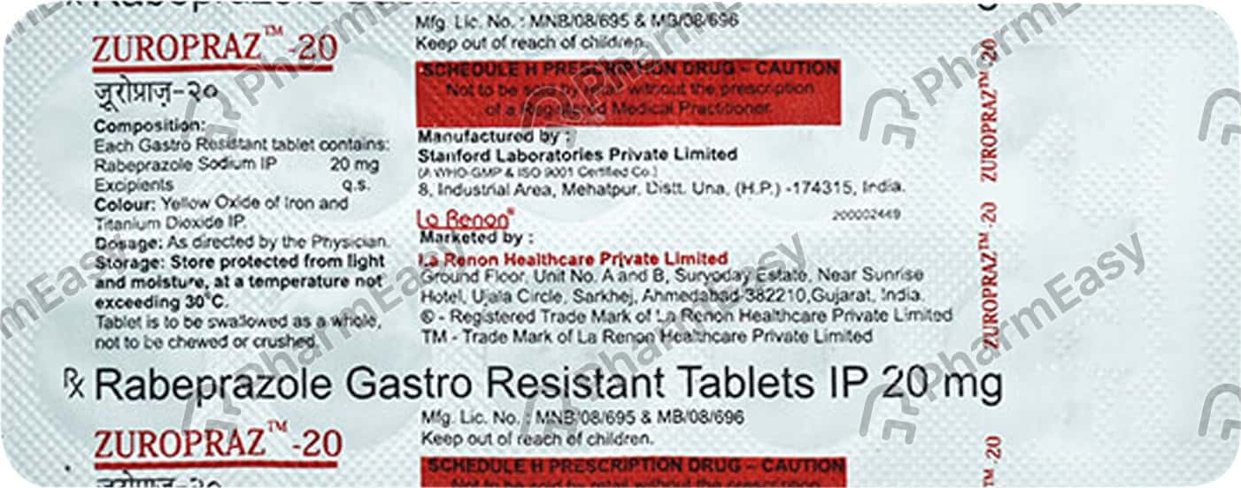 Zuropraz 20 MG Tablet (10): Uses, Side Effects, Price & Dosage | PharmEasy