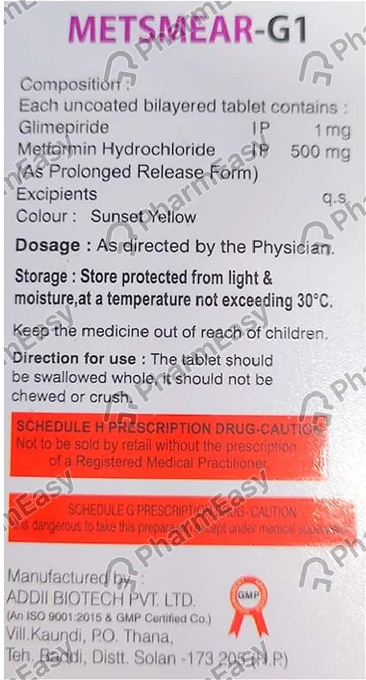 Metsmear G 1/500mg Strip Of 10 Tablets: Uses, Side Effects, Price ...