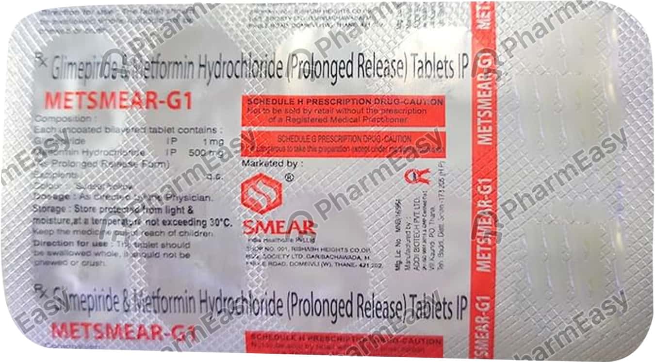 Metsmear G 1/500mg Strip Of 10 Tablets: Uses, Side Effects, Price ...