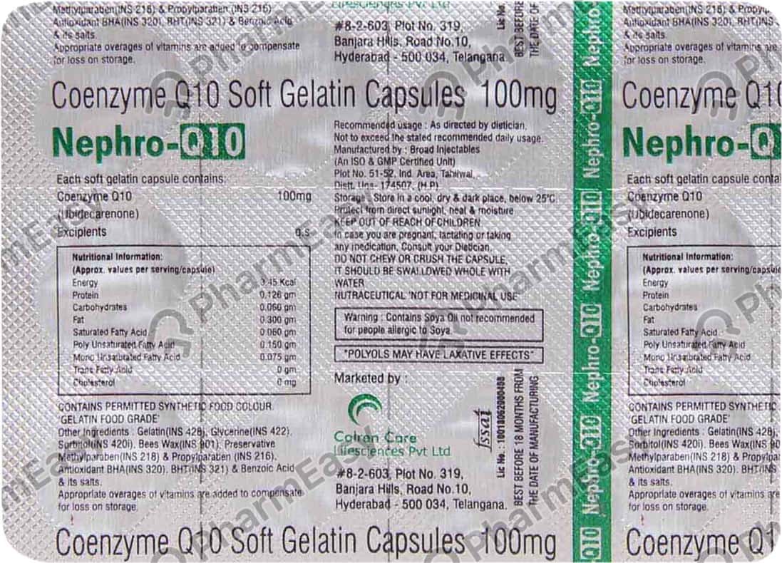 Buy Nephro Q10 100 MG Capsule (10) Online at Flat 15% OFF | PharmEasy