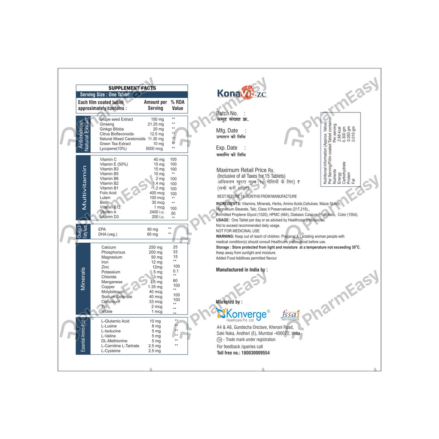 Buy Konavit Zc Tablet 15'S Online at Flat 18% OFF* | PharmEasy