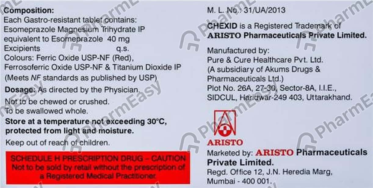 Chexid 40 MG Tablet (10): Uses, Side Effects, Price & Dosage | PharmEasy