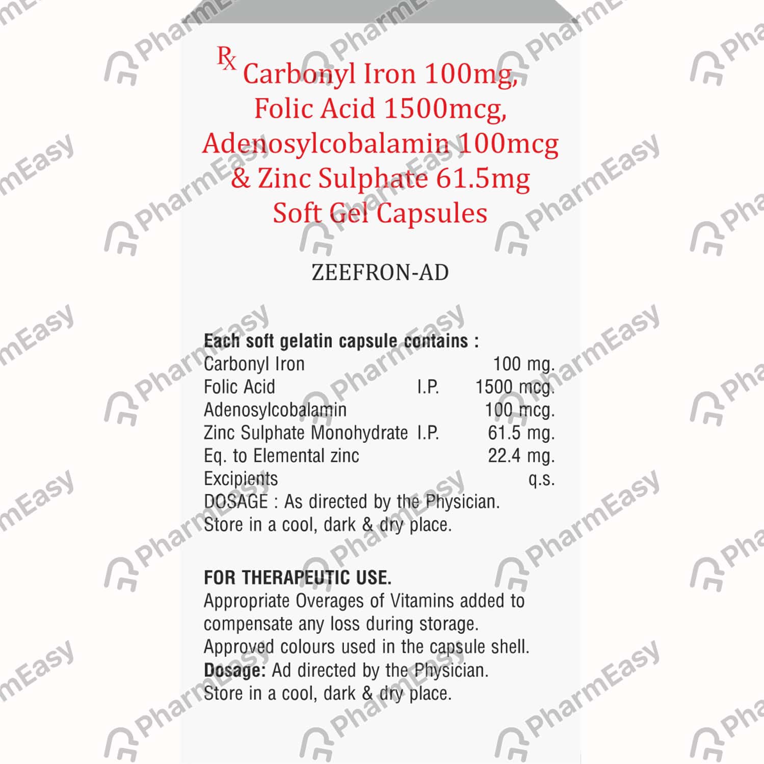 Buy Zeefron Ad Strip Of 10 Softgel Capsules Online at Flat 15% OFF ...