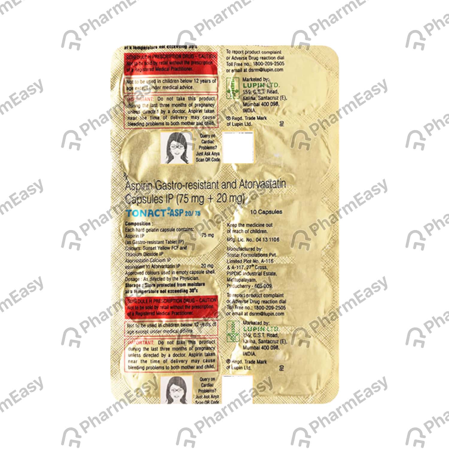 Tonact Asp 20/75mg Strip Of 10 Capsules: Uses, Side Effects, Price ...