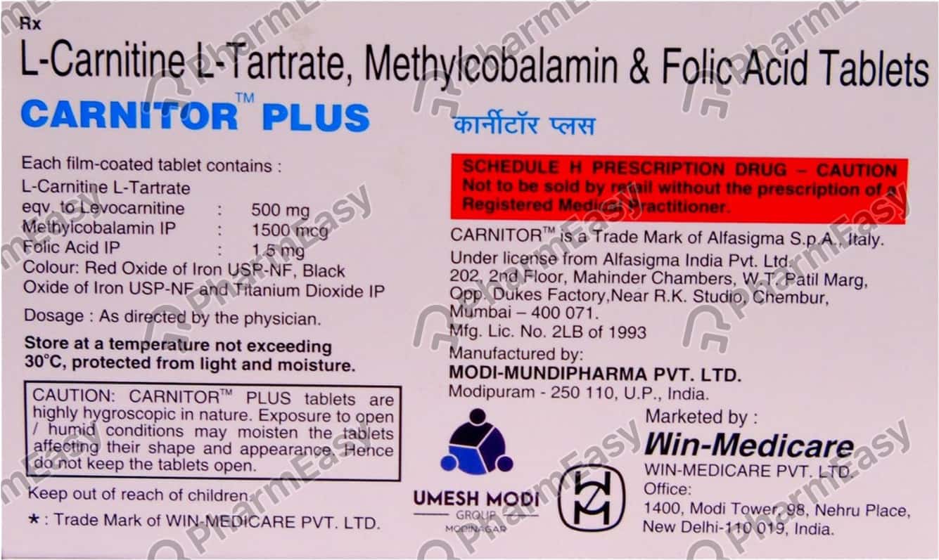 Buy Carnitor Plus Strip Of 10 Tablets Online at Flat 15% OFF | PharmEasy