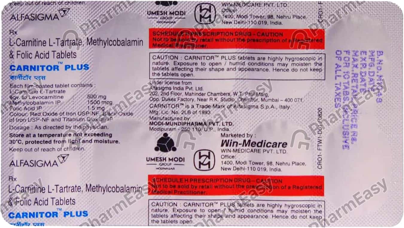 Buy Carnitor Plus Strip Of 10 Tablets Online at Flat 15% OFF | PharmEasy