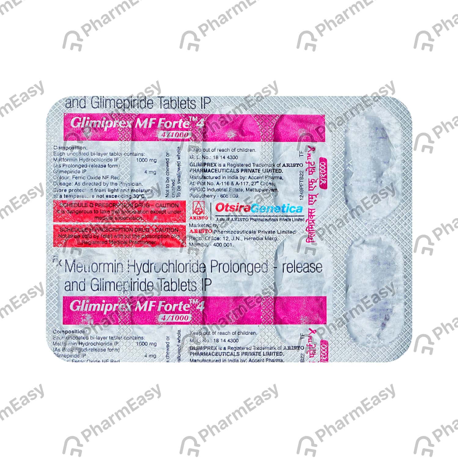 Glimiprex Mf Forte 4/1000mg Strip Of 10 Tablets: Uses, Side Effects ...