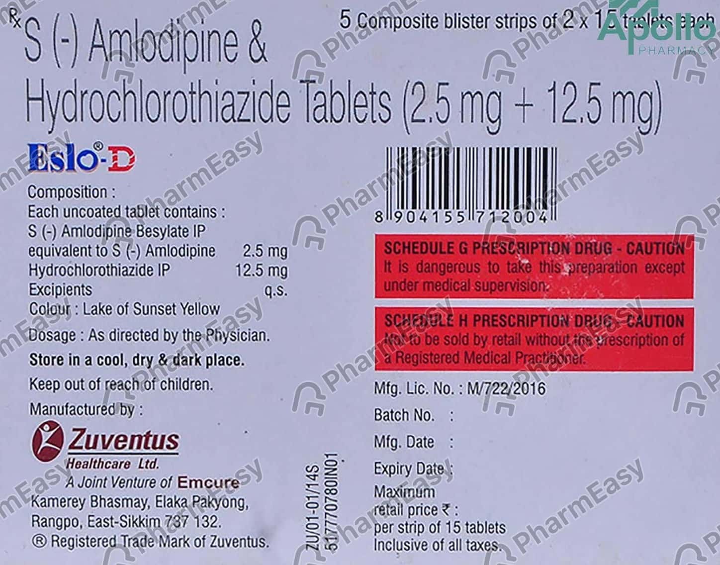 Eslo D Strip Of 15 Tablets: Uses, Side Effects, Price & Dosage | PharmEasy