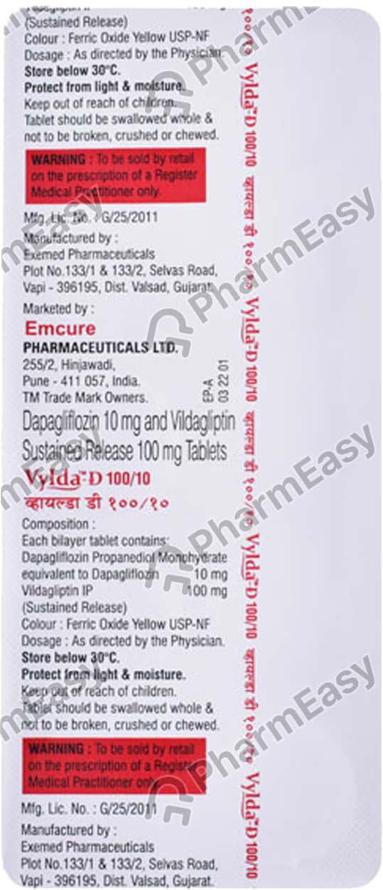Buy Vylda D 100/10mg Strip Of 10 Tablets Online at Flat 15% OFF | PharmEasy