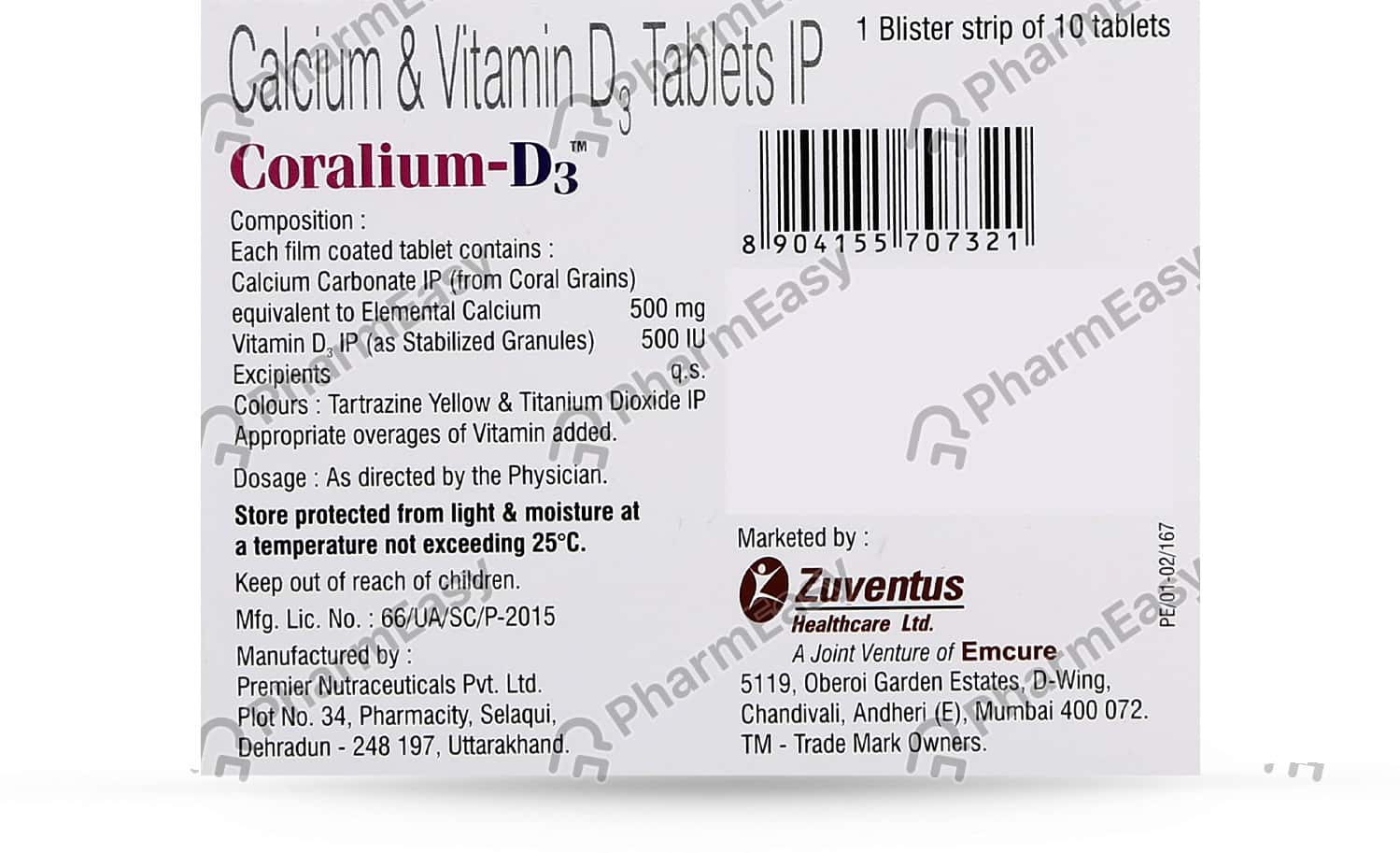 Coralium D3 Strip Of 10 Tablets: Uses, Side Effects, Price & Dosage ...