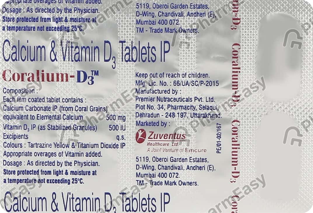 Coralium D3 Strip Of 10 Tablets: Uses, Side Effects, Price, Dosage ...