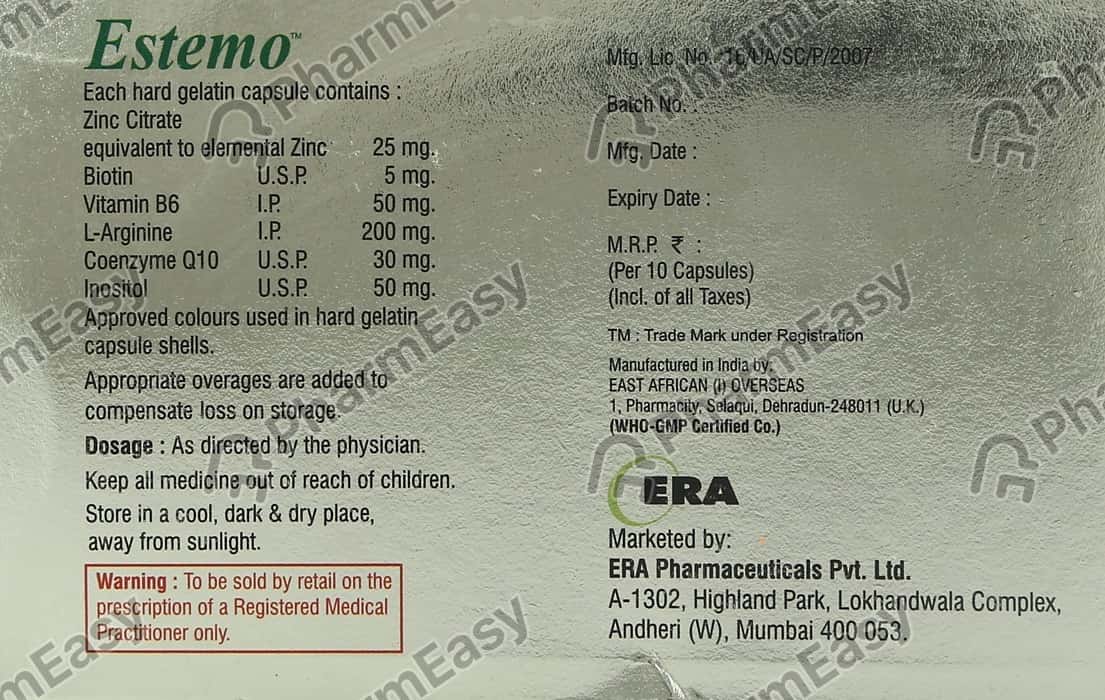 Buy Estemo Strip Of 10 Capsules Online at Flat 15% OFF | PharmEasy