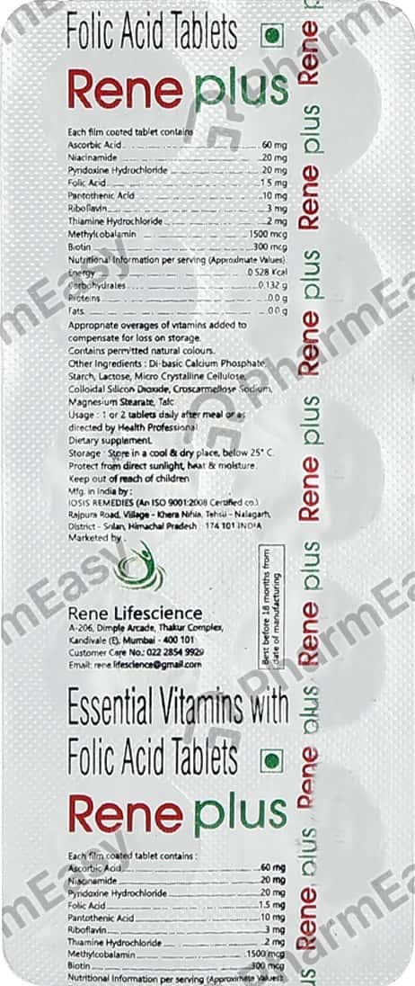 Buy Rene Plus Tablet 10'S Online at Flat 15% OFF | PharmEasy