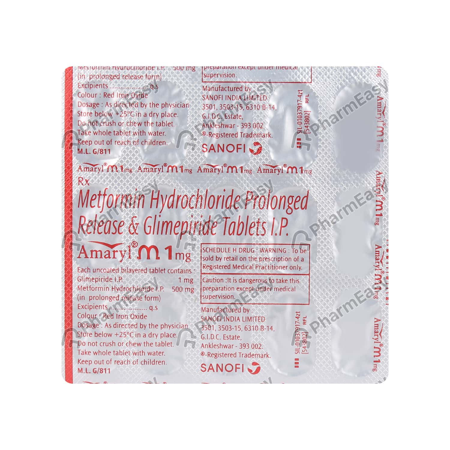 Amaryl M 1mg Tab 15'S - Uses, Side Effects, Dosage, Composition & Price ...