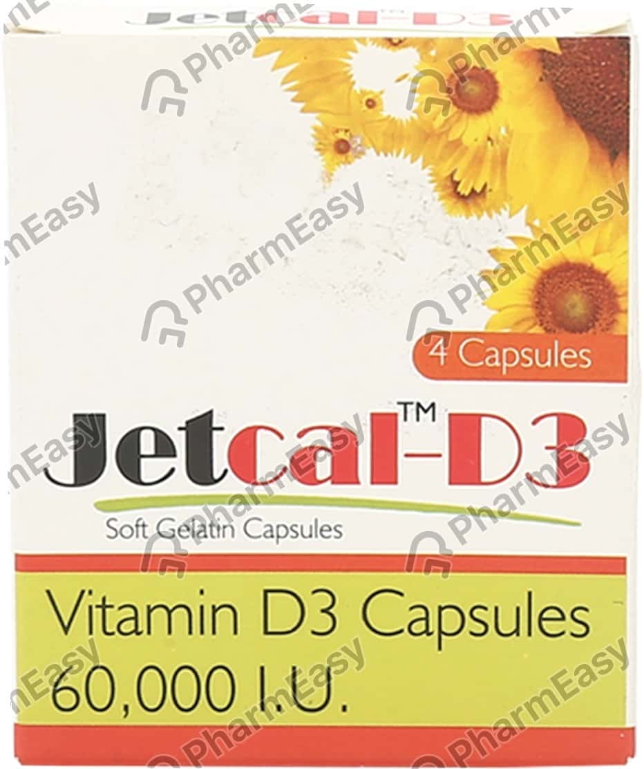 Jetcal D3 60000 IU Capsule (4): Uses, Side Effects, Price & Dosage ...