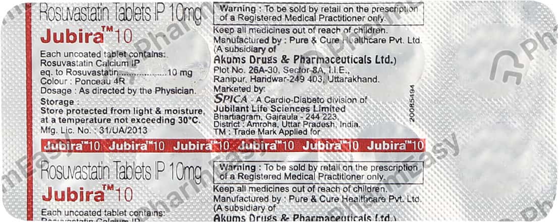 Jubira 10 MG Tablet (10): Uses, Side Effects, Price & Dosage | PharmEasy