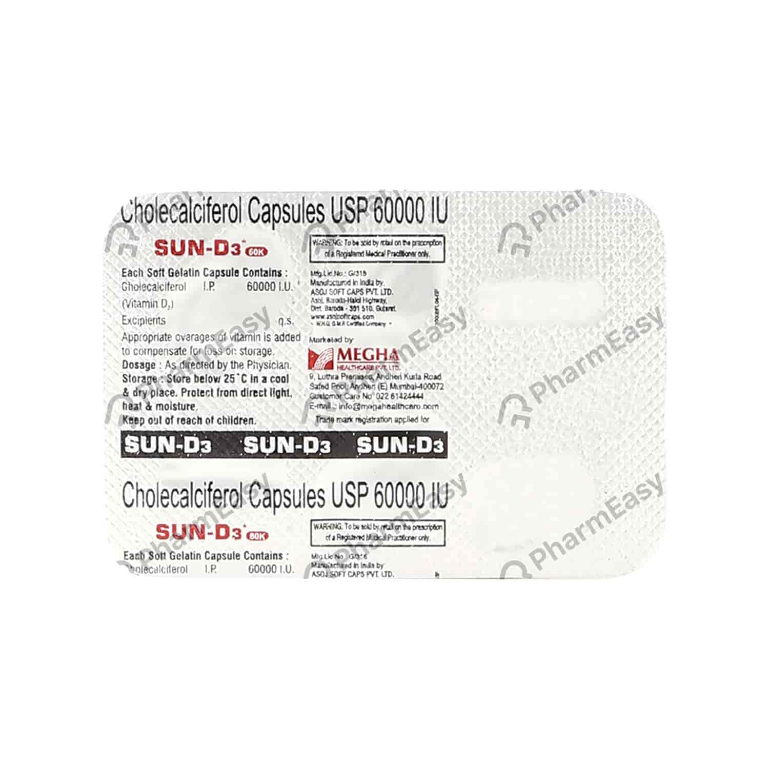Sun D3 60k Strip Of 4 Capsules - Uses, Side Effects, Dosage ...