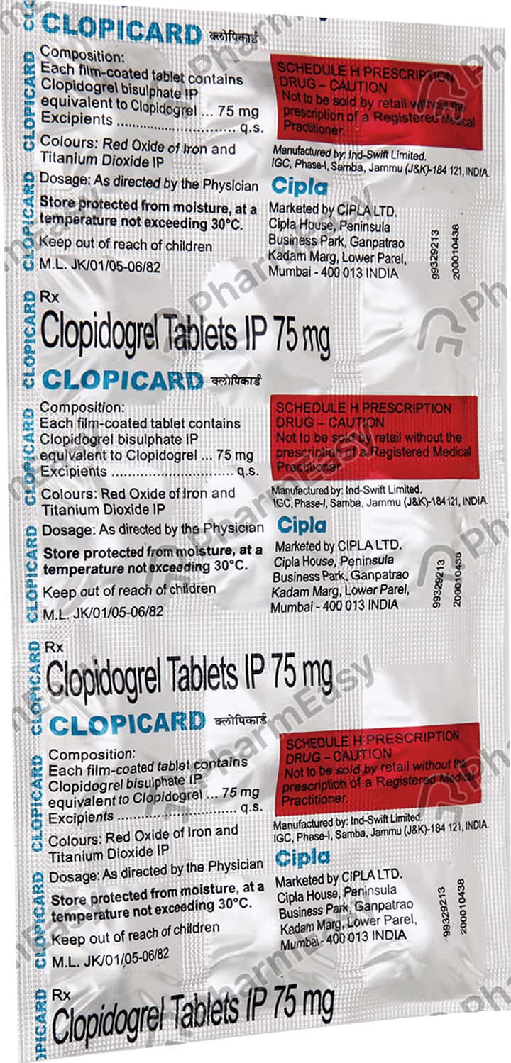 Clopicard 75 MG Tablet (15): Uses, Side Effects, Price & Dosage | PharmEasy