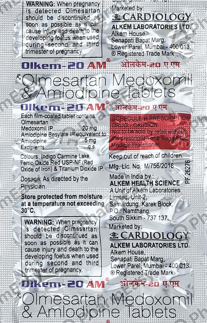 Olmed Am 20mg Strip Of 10 Tablets: Uses, Side Effects, Price & Dosage ...
