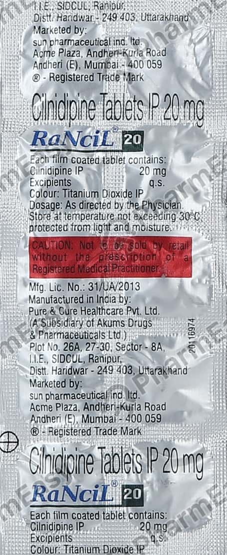 Rancil 20 MG Tablet (10): Uses, Side Effects, Price & Dosage | PharmEasy
