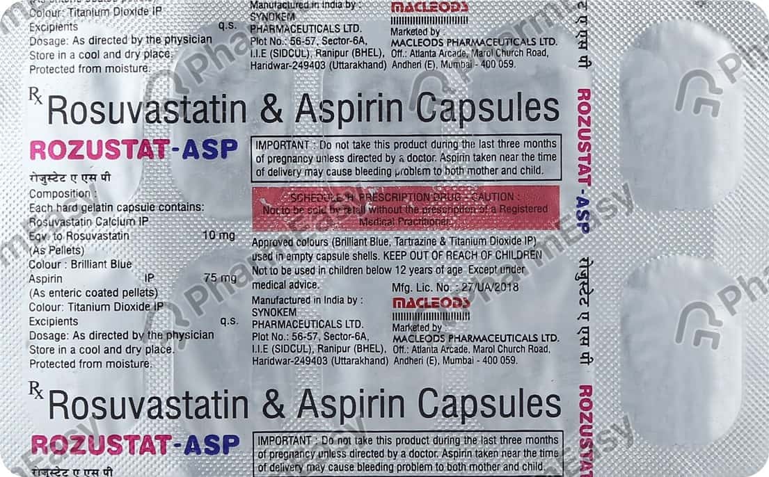Rozustat Asp 10/75 Strip Of 10 Capsules: Uses, Side Effects, Price ...